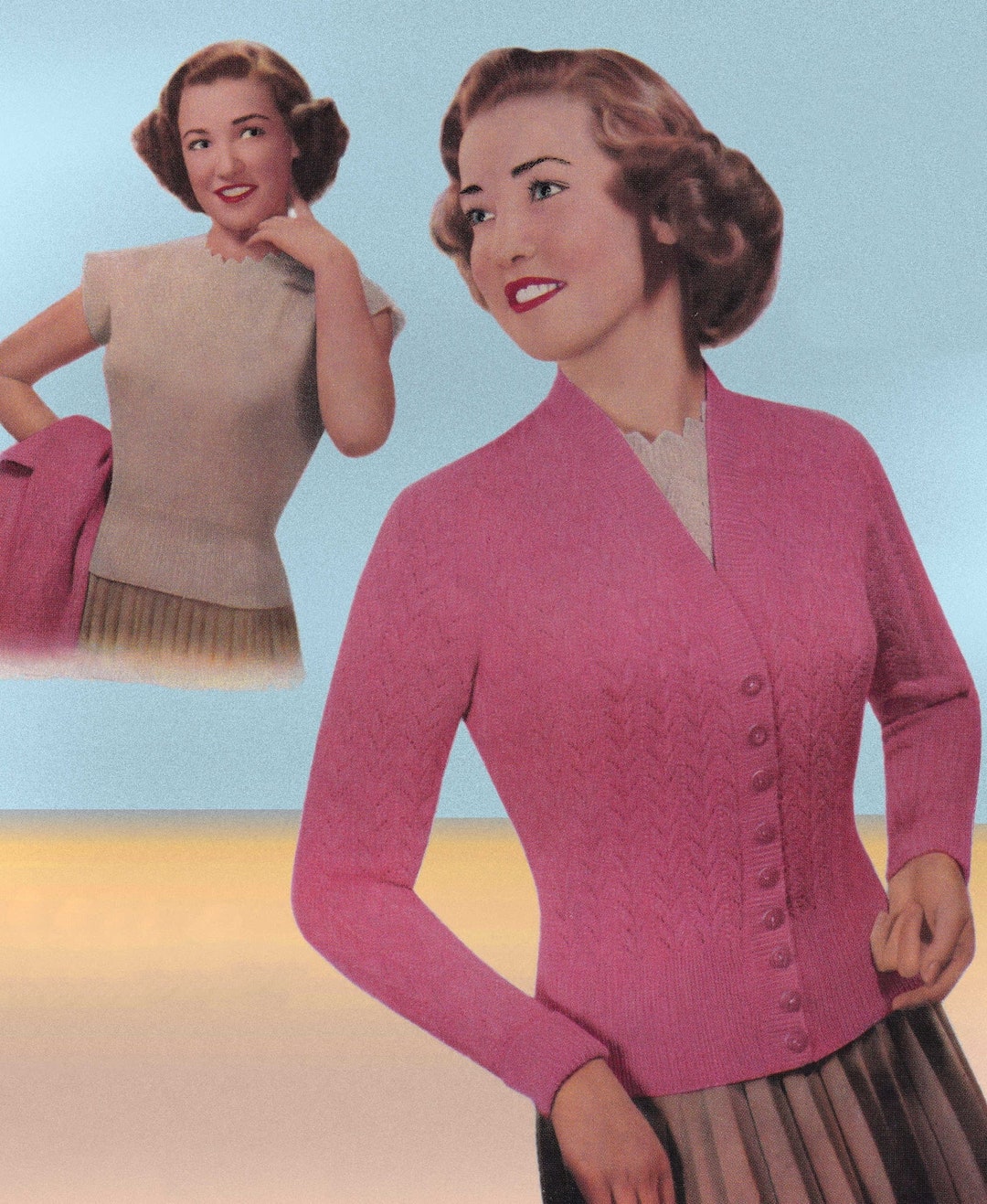 Ladies Gorgeous Lace Stitch Twinset, Vintage Knitting Pattern, PDF ...