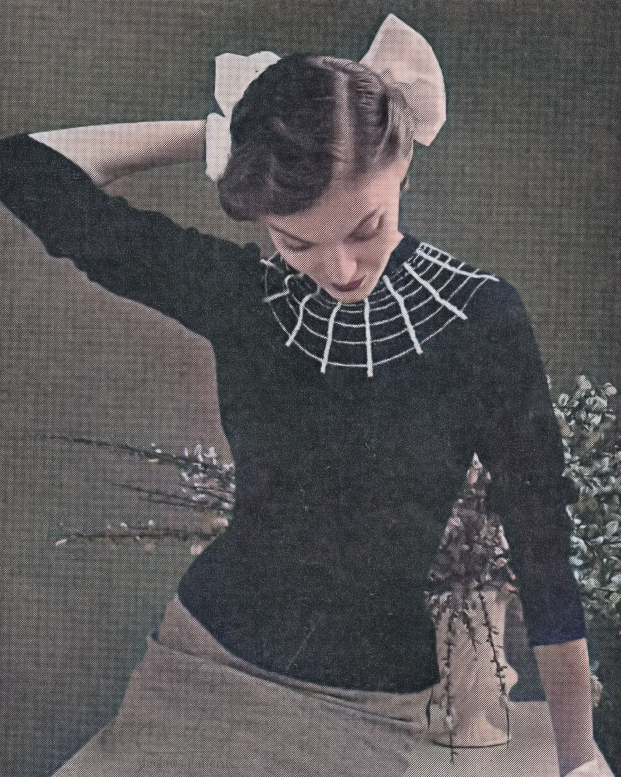 Ladies Stunning Sweater With Spider Web Yoke, Vintage Knitting Pattern ...