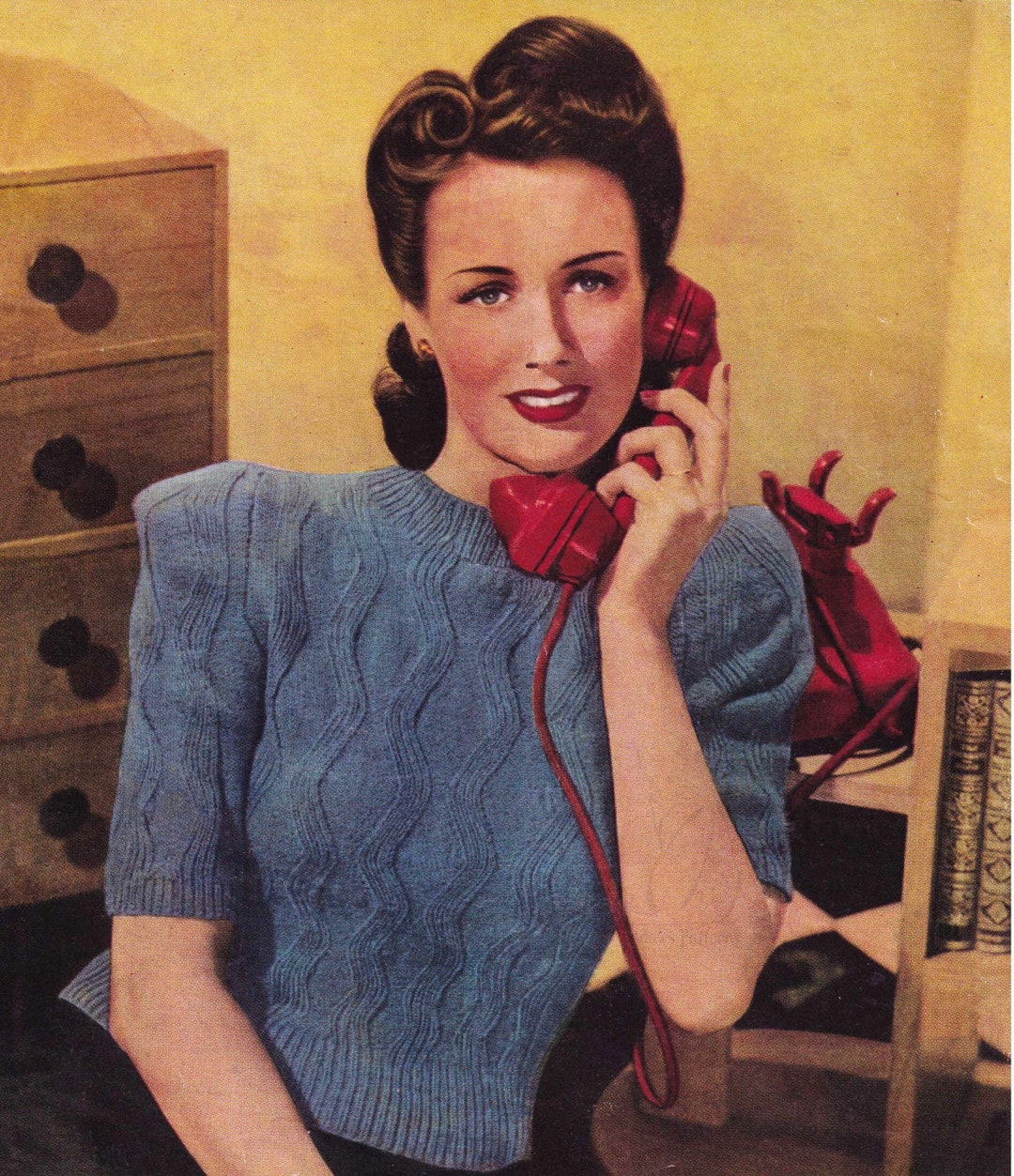 Ladies Unusual Ribbed Zig-zag Patterned Sweater With Short Sleeves, Vintage Knitting Pattern ...