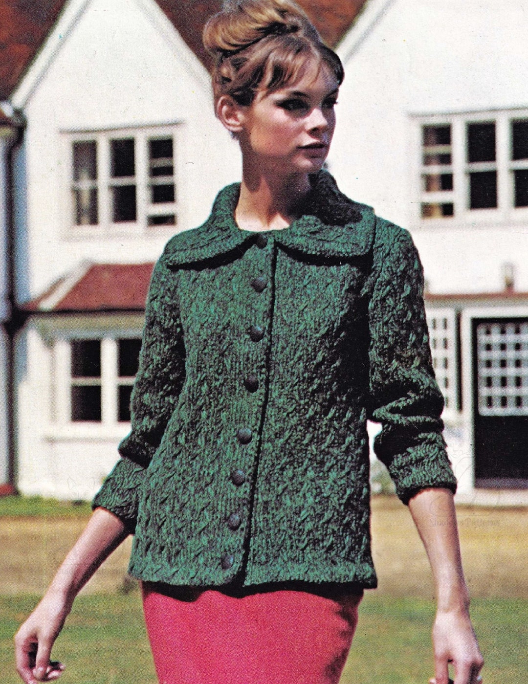 Ladies Lovely Textured Jacket With Large Collar, Vintage Knitting ...
