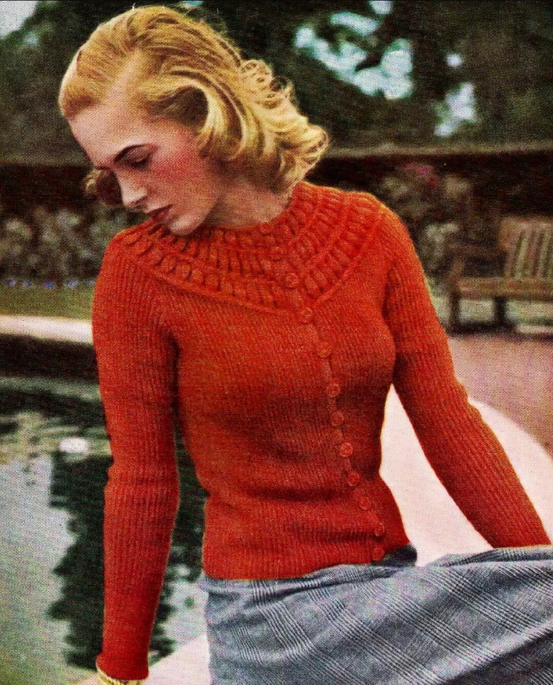 Ladies Stylish Ribbed Jacket With Bubble Stitch Yoke, Vintage Knitting ...