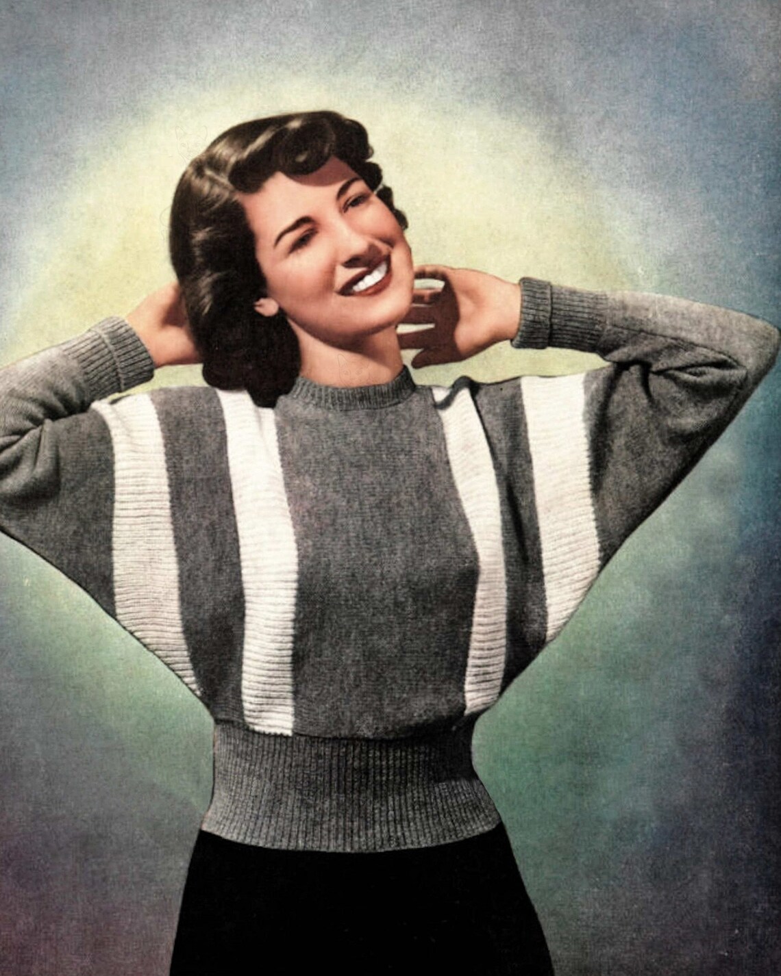 Ladies Attractive Dolman Sweater With Contrast Stripes, Vintage ...