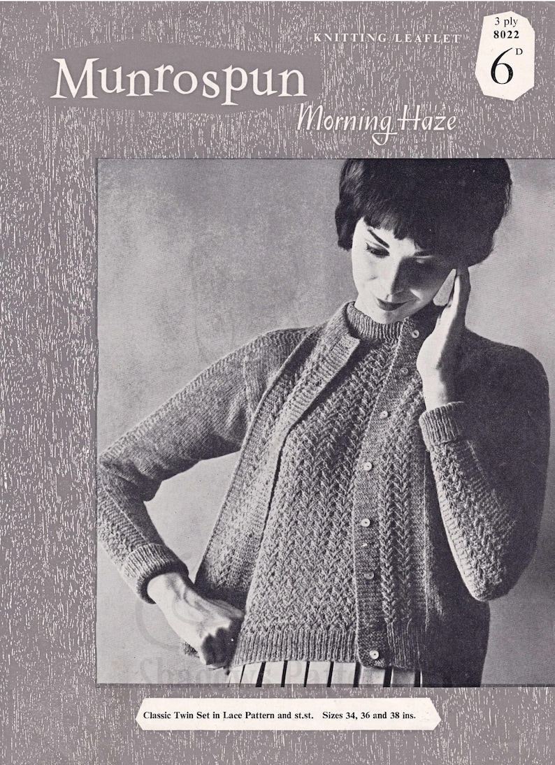 Ladies Classic Twin Set in Lace Pattern and Stocking Stitch, Vintage ...