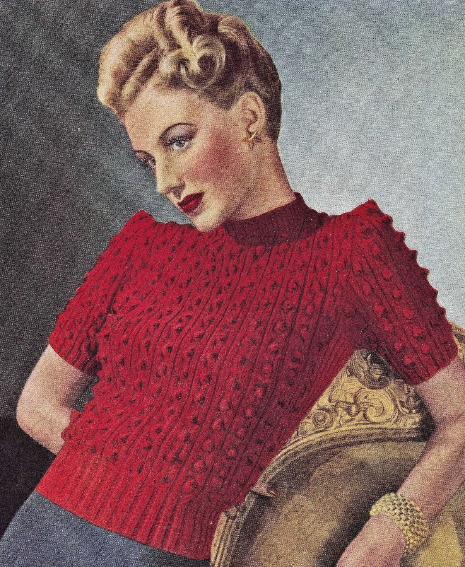 Ladies Stunning Rib and Bobble Stitch Jumper, Vintage Knitting Pattern ...
