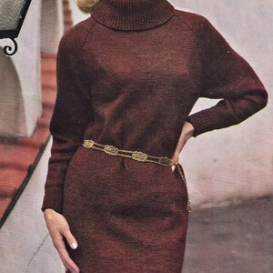 Ladies Stylish Raglan Sweater Dress With Roll Neck, Vintage Knitting ...