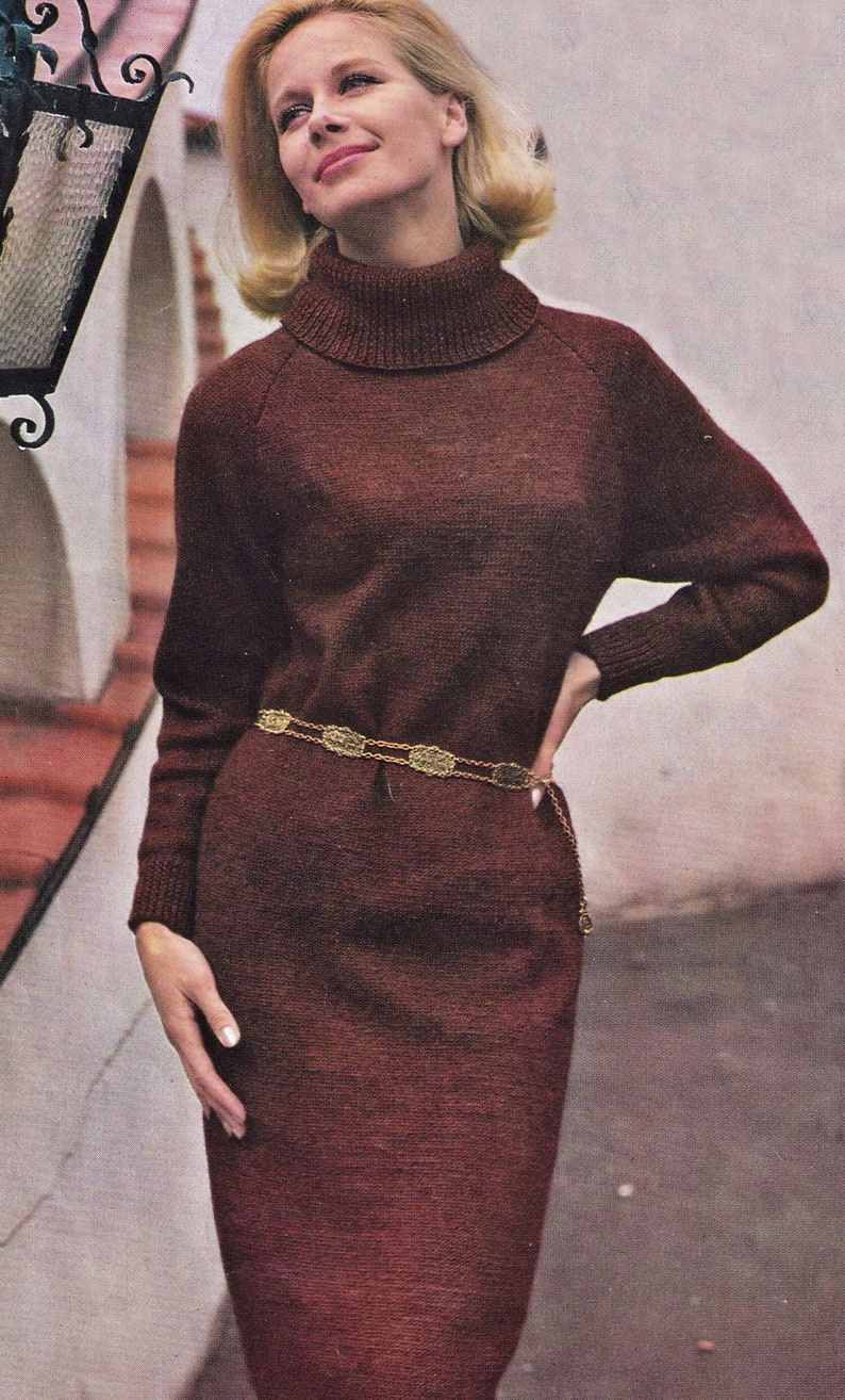 Ladies Stylish Raglan Sweater Dress With Roll Neck, Vintage Knitting ...