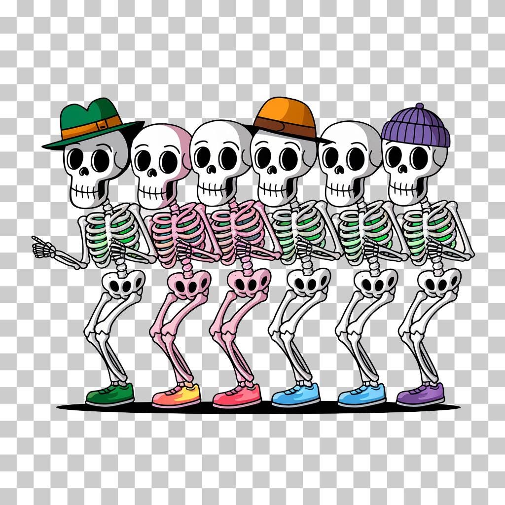 2 Dancing Skeletons Design | Fun Halloween Skeleton Art | Digital ...