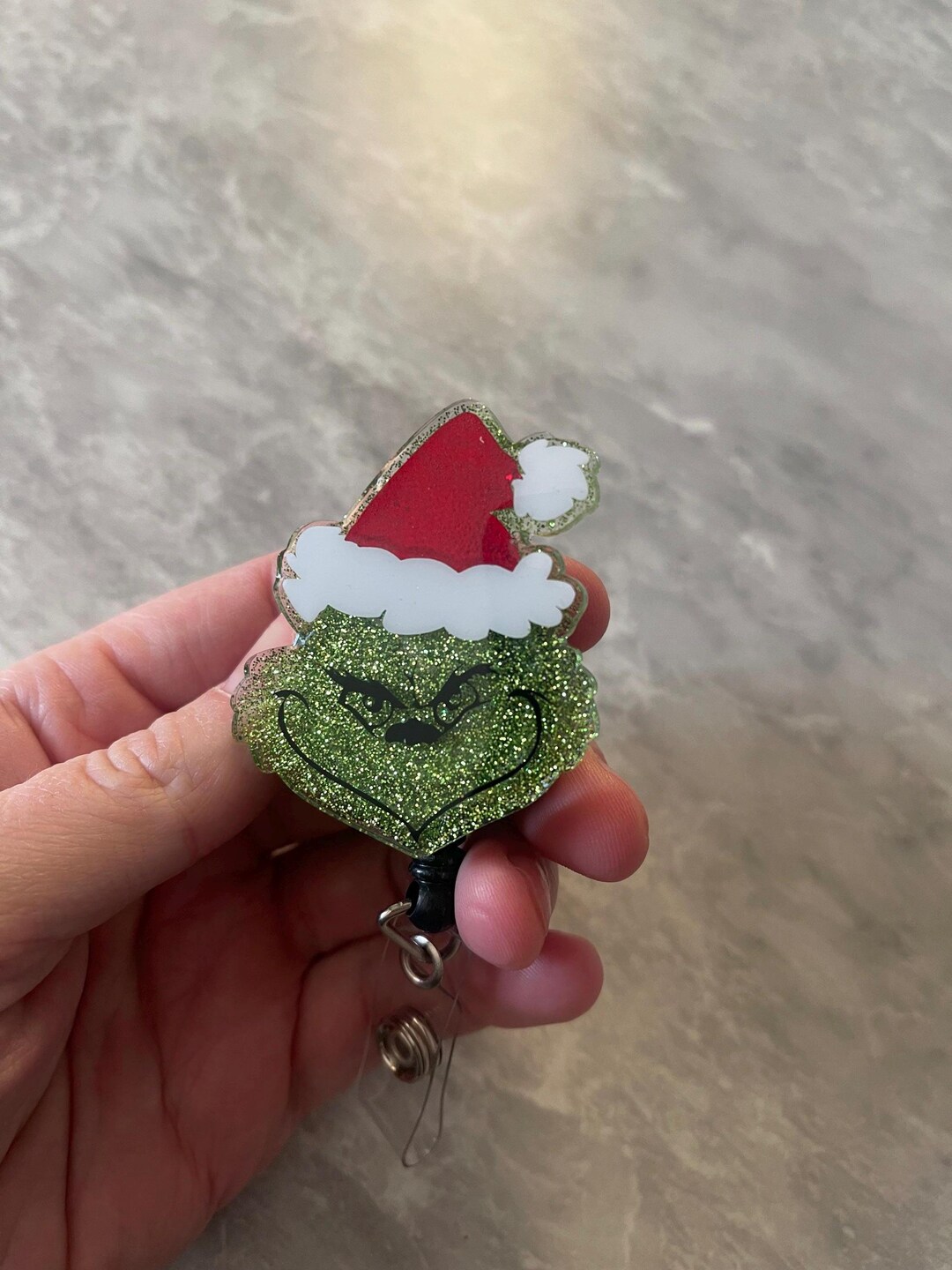 Grinch Badge Reel , Alligator Clip , Glitter Badges, Grinchy Vibes - Etsy