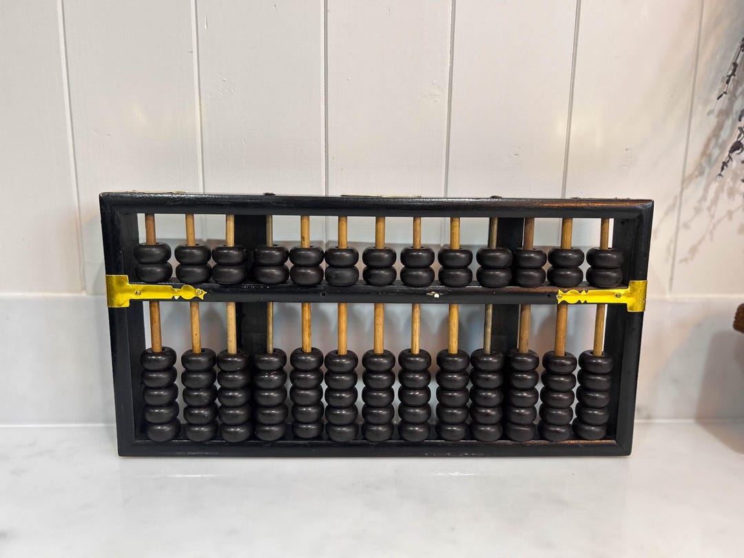 Vintage Chinese Flying Eagle Black Wooden Abacus With Brass Fittings ...