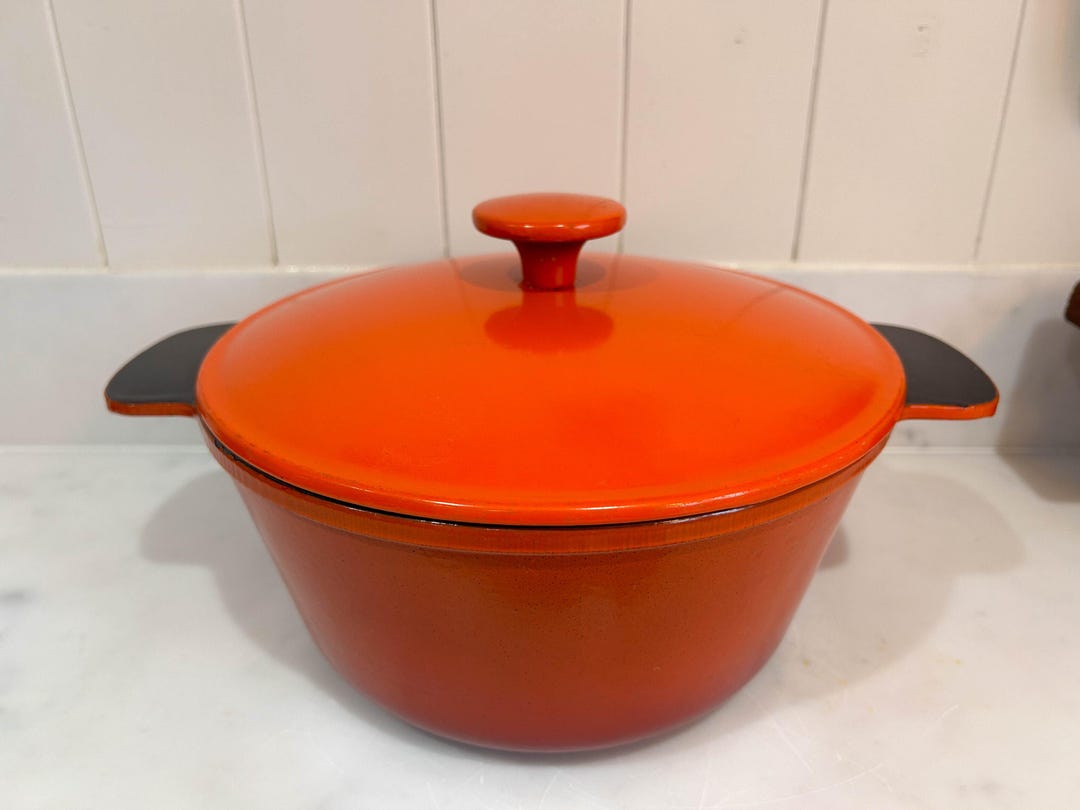 Vintage French Orange Cast Iron Cooking Pot Pan With Lid and Handles - Etsy