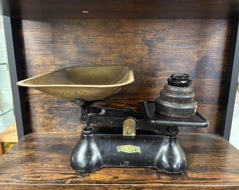 Vintage Antique Black Cast Iron Kitchen Weighing Scales With Cast Iron ...