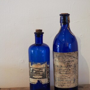 Antique Victorian Blue Glass Bottle With Stopper and Original Label ...
