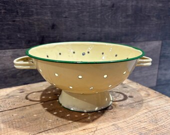 Cream and Green Enamel Colander Vintage French Cream and Green ...