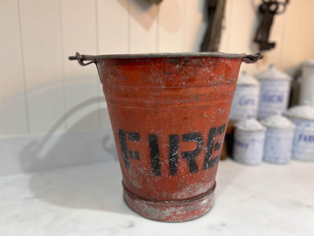 Vintage Antique Red Galvanised Fire Bucket - Etsy