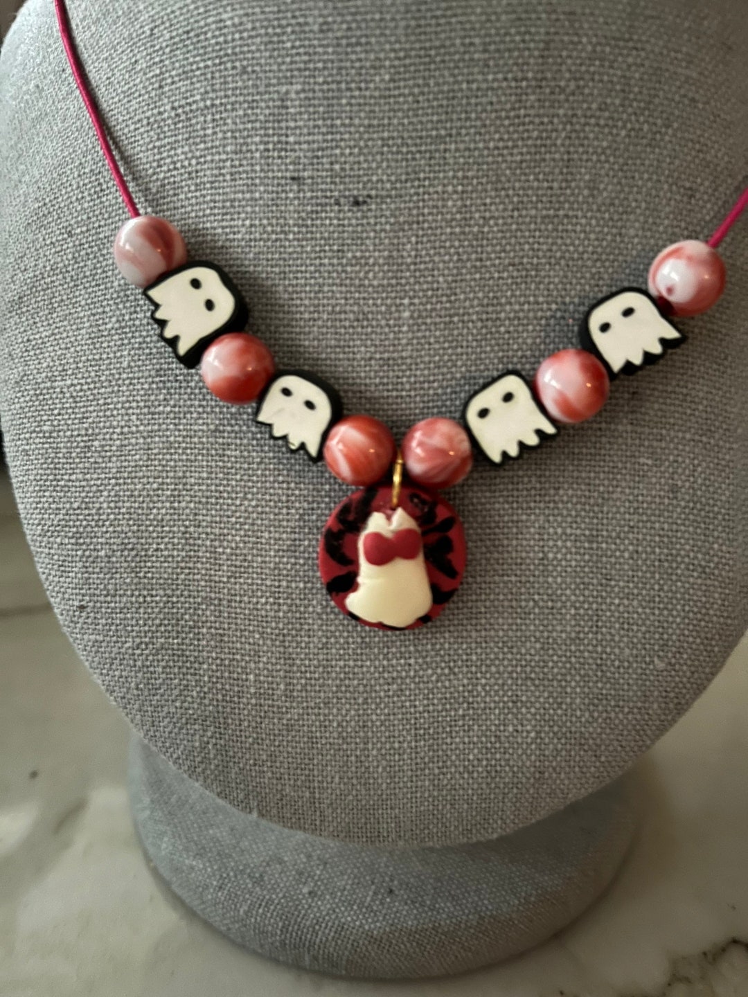 Glow in the Dark Polymer Clay Ghost Pendant Necklace | Halloween ...