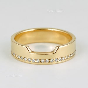 Lab Grown Diamond Notch Wedding Band, 14K Solid Gold Half Eternity Ring ...