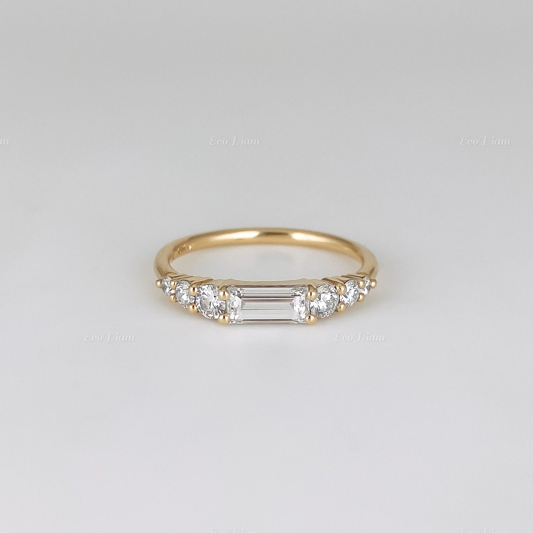Baguette Wedding Band, CVD Diamond Thin Stackable Ring, for Woman ...