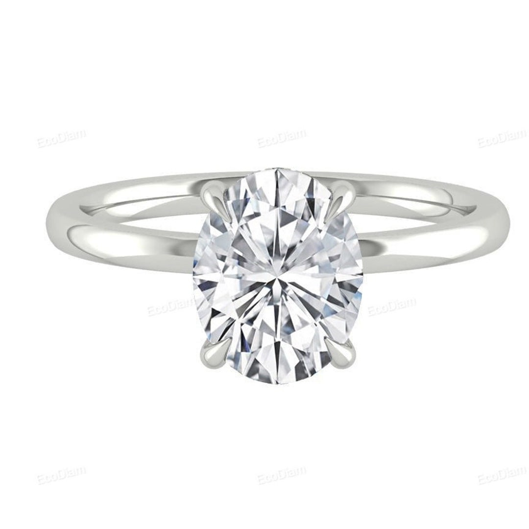 1CT Lab Grown Certified Oval Cut Diamond Ring, Hidden Halo Solitaire ...