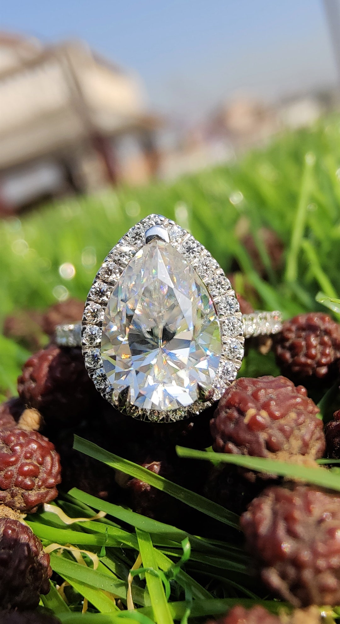 Pear Lab Grown Diamond Engagement Ring With Halo, Pear Cut Lab Grown ...