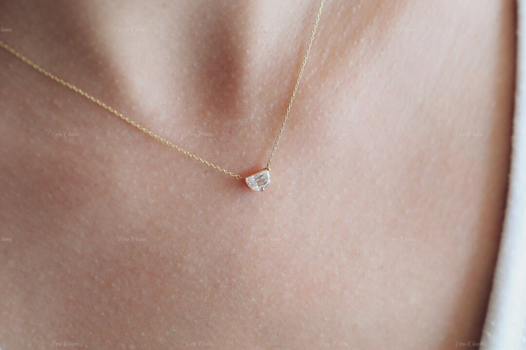 Half Moon Step Cut Lab Grown Diamond Necklace Anniversary Gift ...