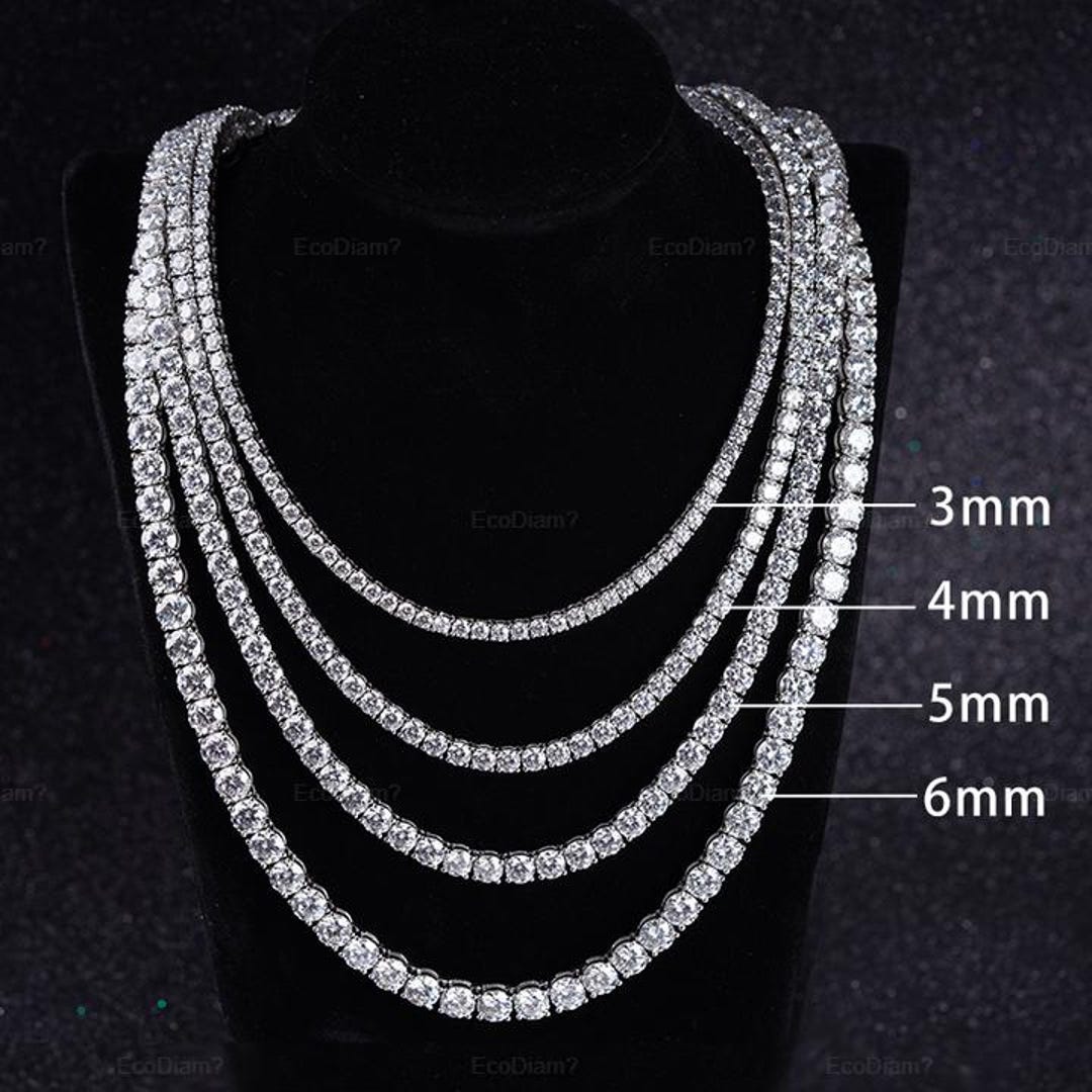 Lab Grown Diamond Tennis Necklace, 3mm to 6mm Round Diamond, 16-24 Inch ...