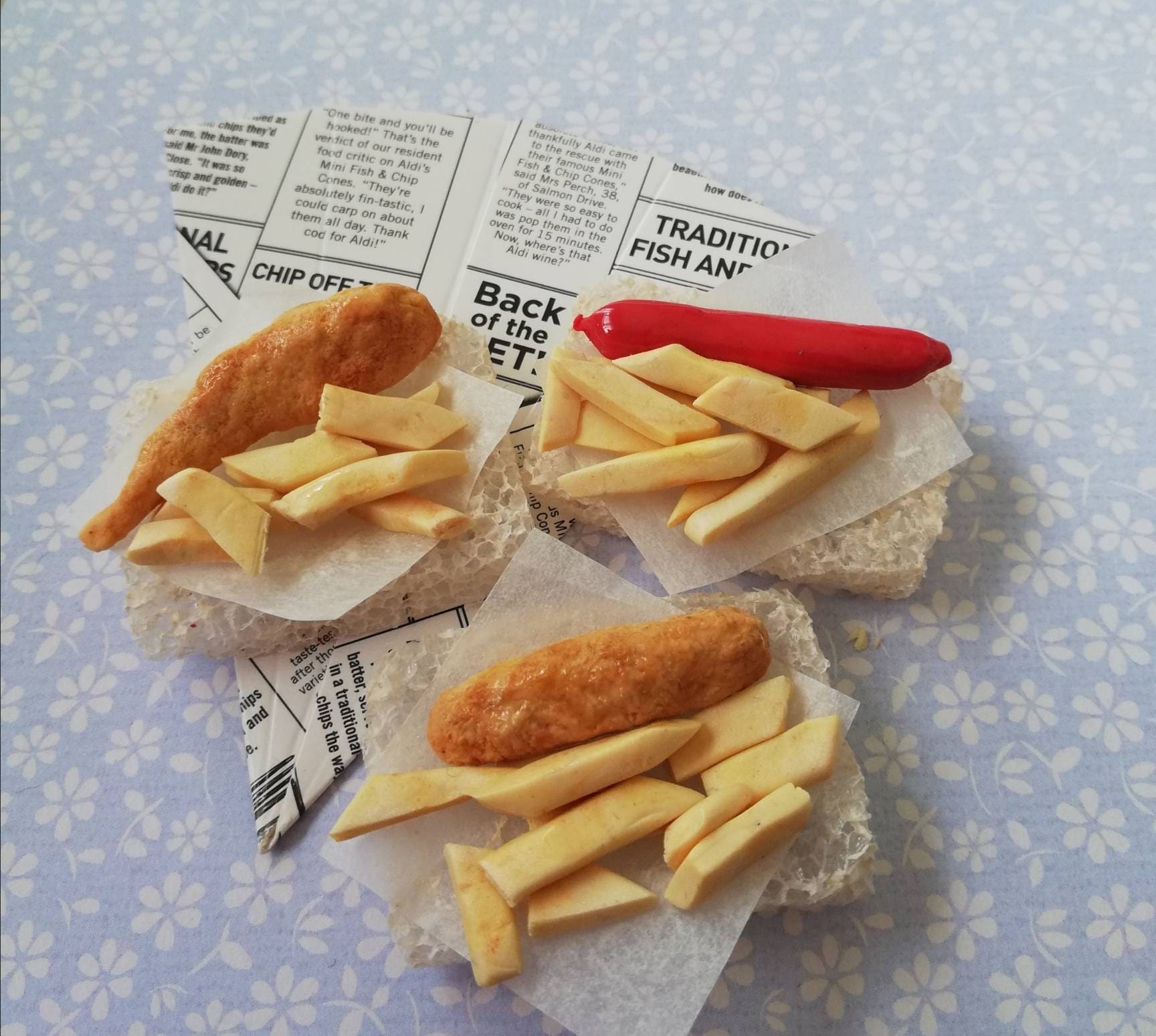 Chippy Miniature Clay Food, Cod, Sausage in Batter, Saveloy, Chips - Etsy
