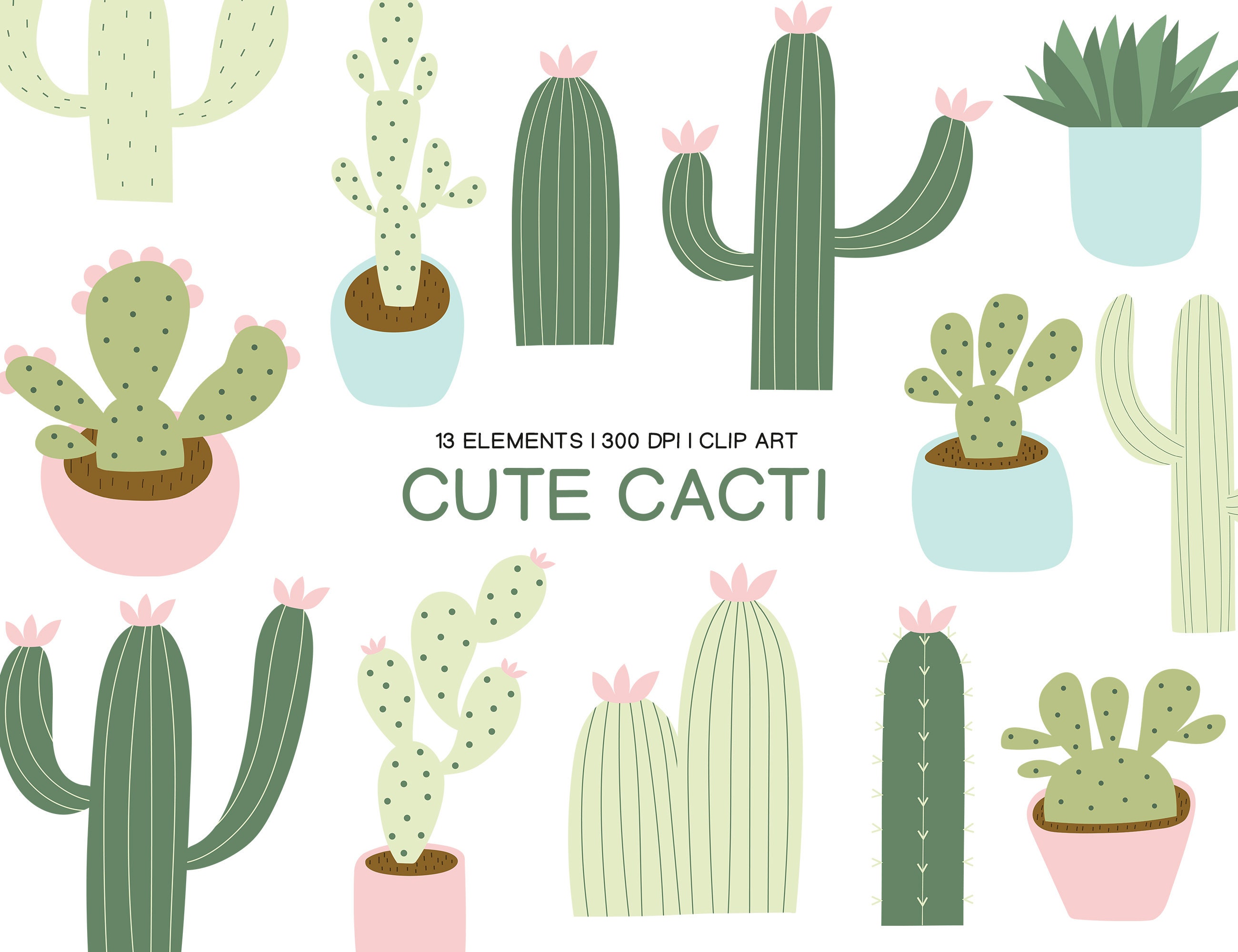 Cacti Clip Art | Cactus Clip Art | Cute Cactus Art | Succulent Clipart ...