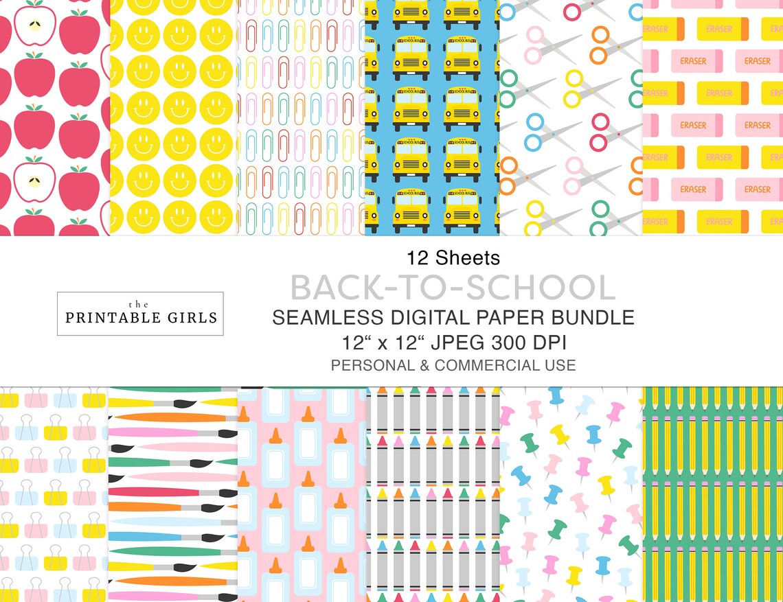 Back to School Digital Paper Digital Scrapbook Paper - Etsy