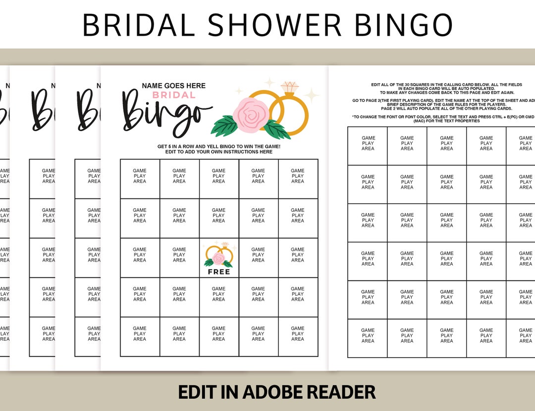 Bridal Shower Bingo Bridal Shower Game Bridal Shower Bingo Printable ...