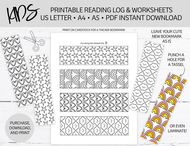 Kids Reading Log Printable Activity Sheets Kids Bookmarks - Etsy