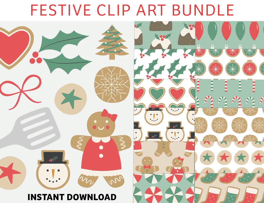 Christmas Baking Clipart Bundle Christmas Cookies Seamless Repeat ...