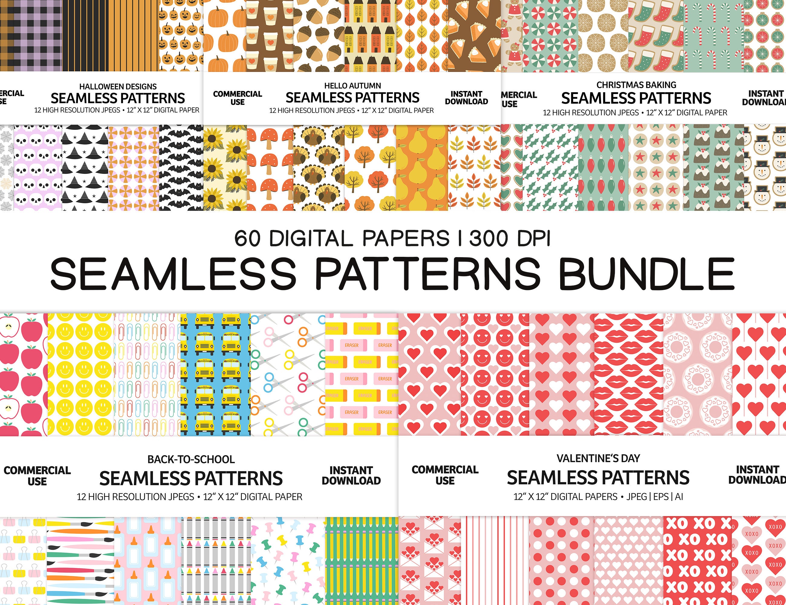 Digital Paper Bundle Digital Paper Pack Seamless Patterns Back to ...