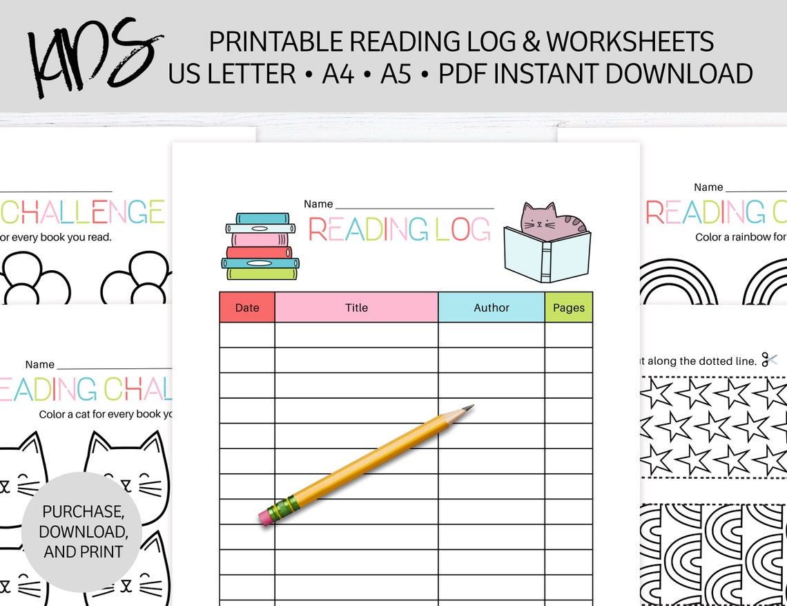 Kids Reading Log Printable Activity Sheets Kids Bookmarks - Etsy