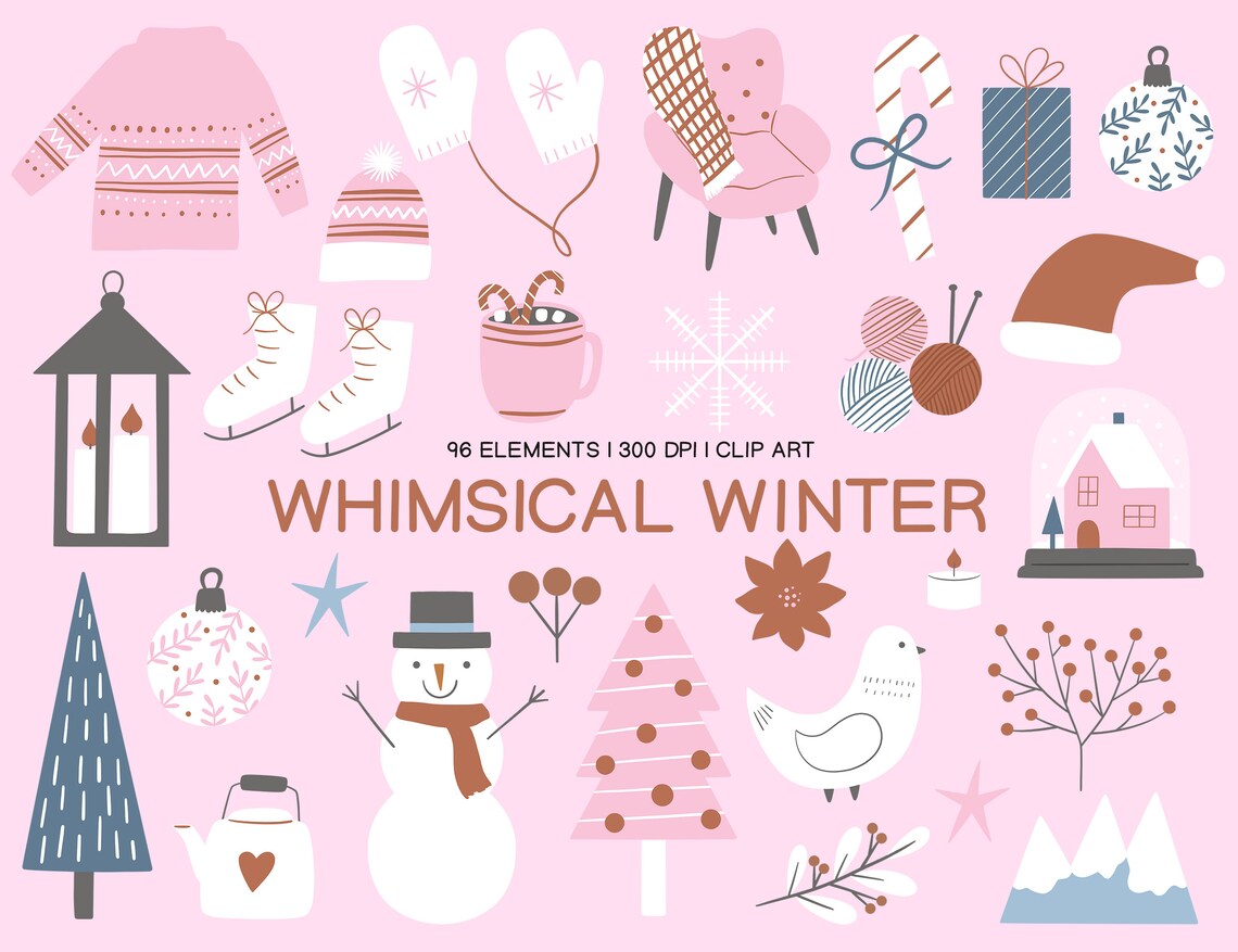 Winter Clipart Set Sweater Weather Clipart Winter Doodles Xmas Clipart ...