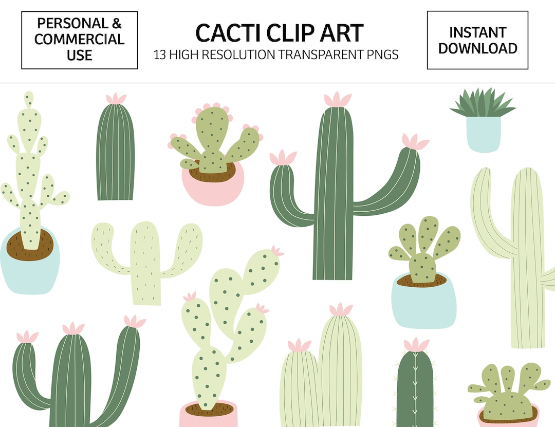 Cacti Clip Art Cactus Clip Art Cute Cactus Art Succulent - Etsy