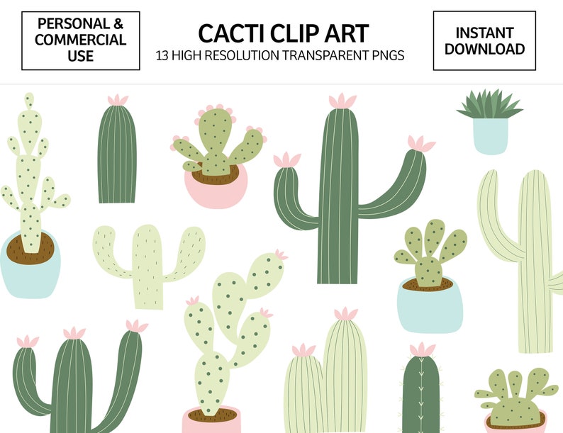 Cacti Clip Art Cactus Clip Art Cute Cactus Art Succulent - Etsy