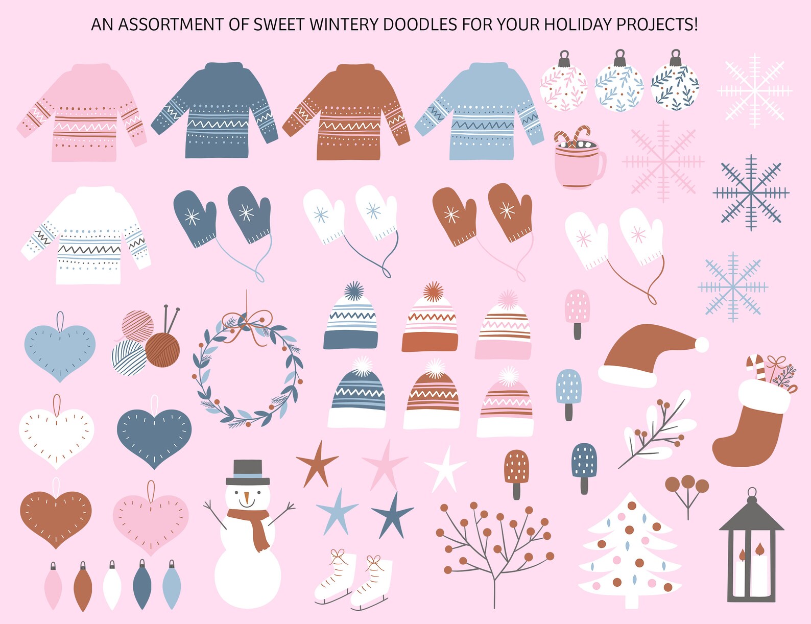 Winter Clipart Set Sweater Weather Clipart Winter Doodles Xmas Clipart ...