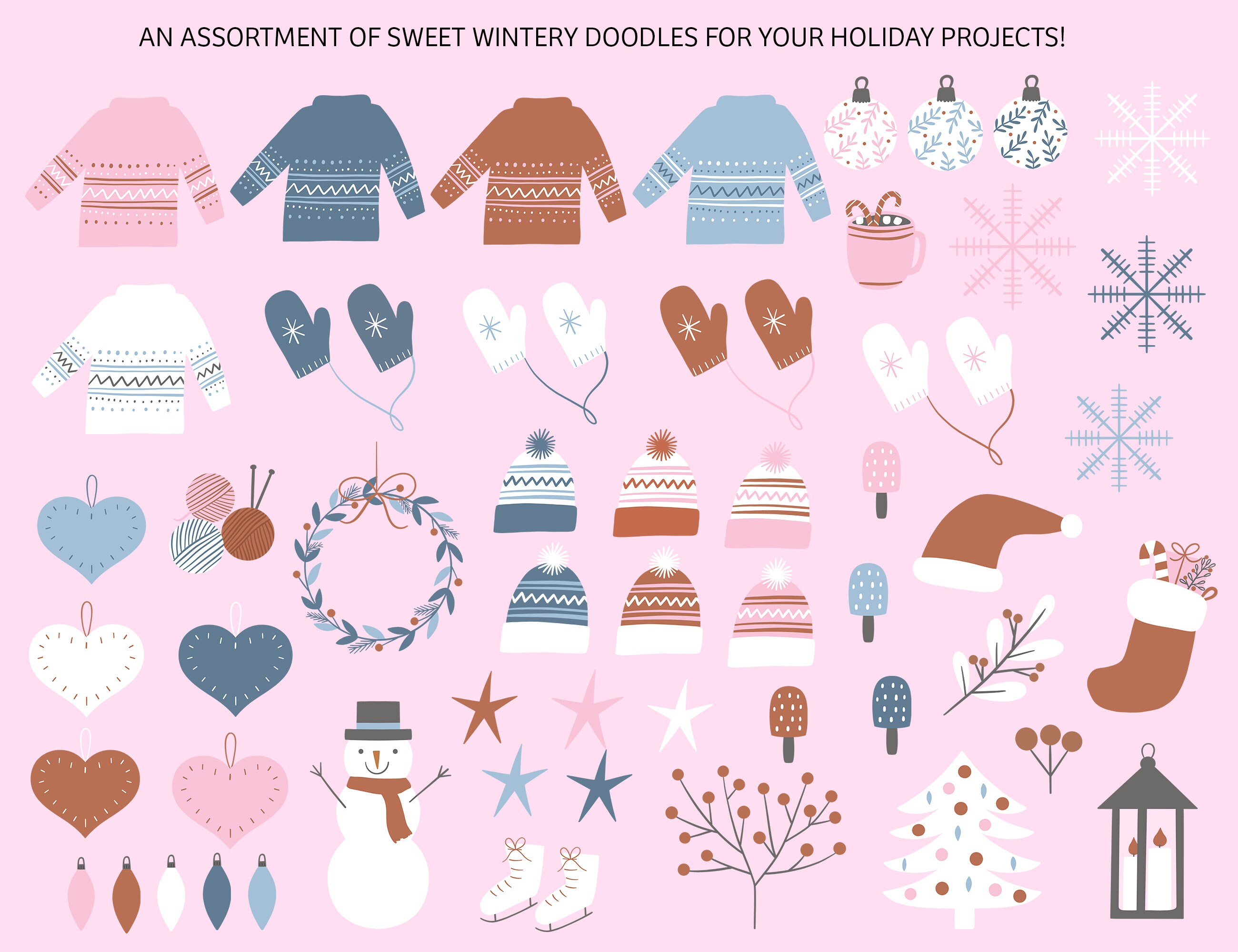 Winter Clipart Set Sweater Weather Clipart Winter Doodles Xmas Clipart ...