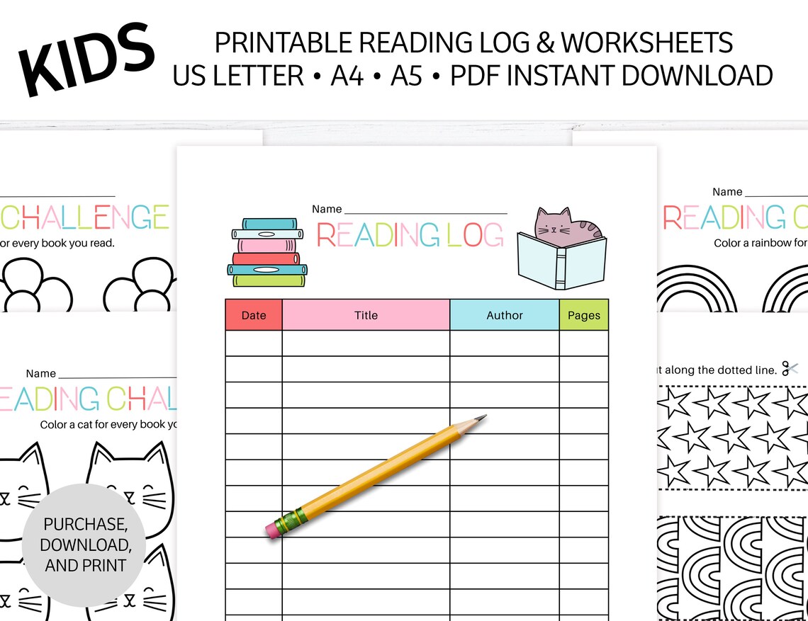 Kids Reading Log Printable Activity Sheets Kids Bookmarks - Etsy