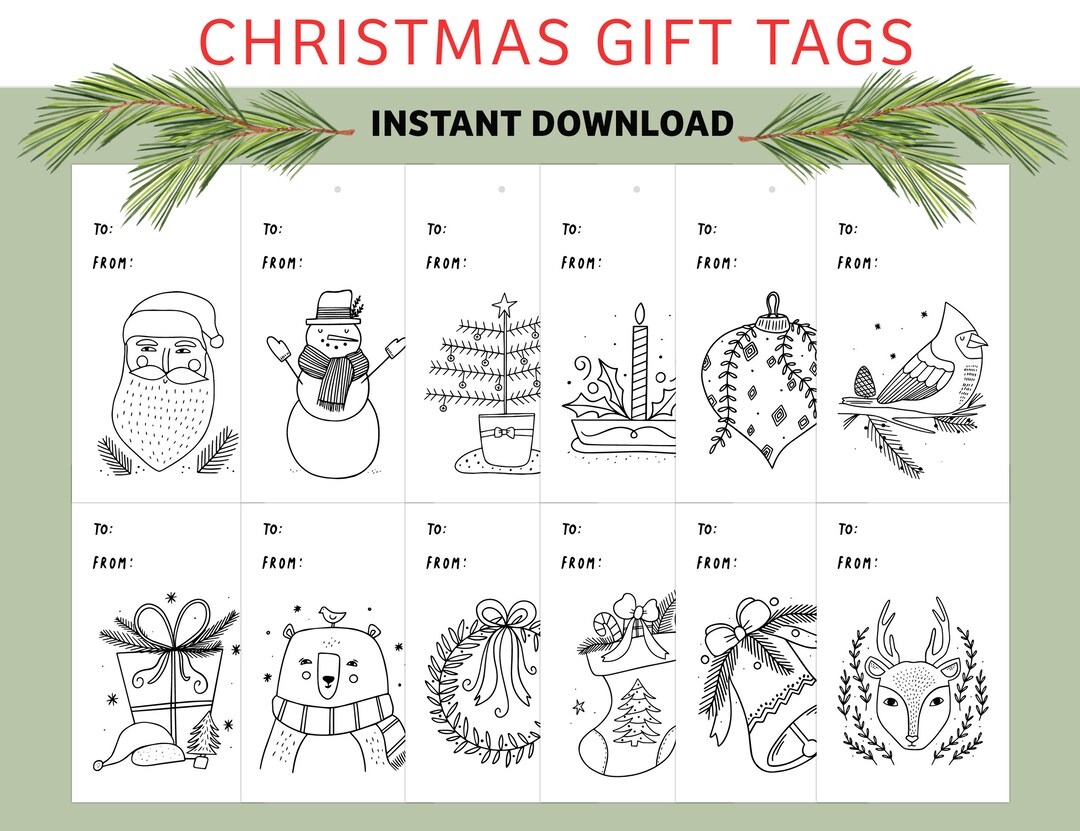 Printable Christmas Tags | Print & Color Holiday Gift Tags | Tags for ...