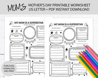 Mother's Day Printable Fill in the Blanks About My - Etsy