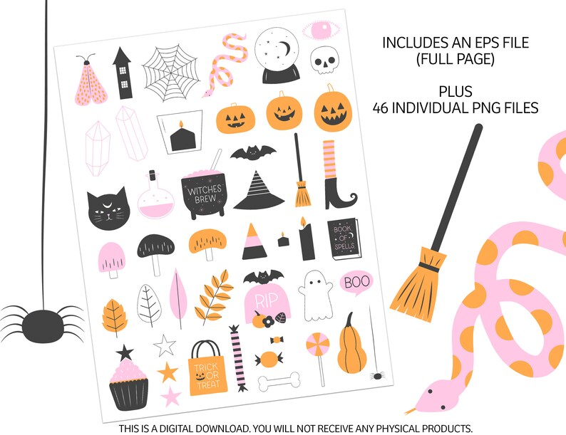 Cute Halloween Clipart Set Commercial Use Magical Halloween Clipart ...