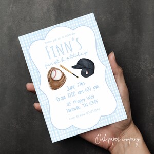 Baseball Invitation, Blue Seersucker Baseball Invite, First Pitch ...