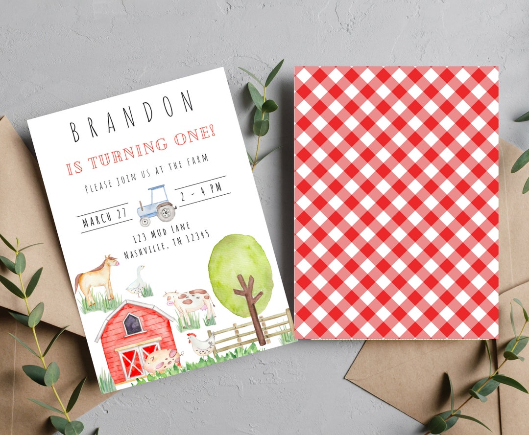 Farm Birthday Party Invitation Farm Animals Invite Barn - Etsy