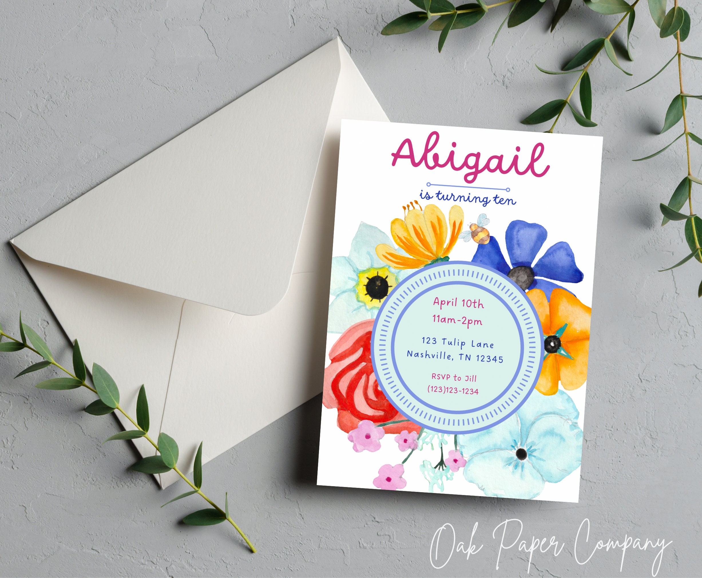 Wild Flower Birthday Invitation. Spring Flower Watercolor - Etsy