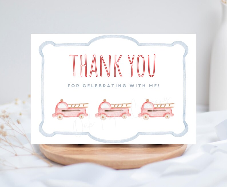 Firetruck Birthday Thank You Card: DIY Printable (PDF Template & Canva ...