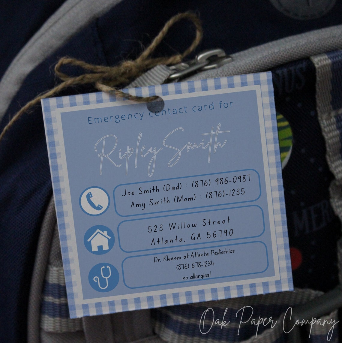 Daycare or School Emergency Contact Card for Kids. Allergy | Etsy