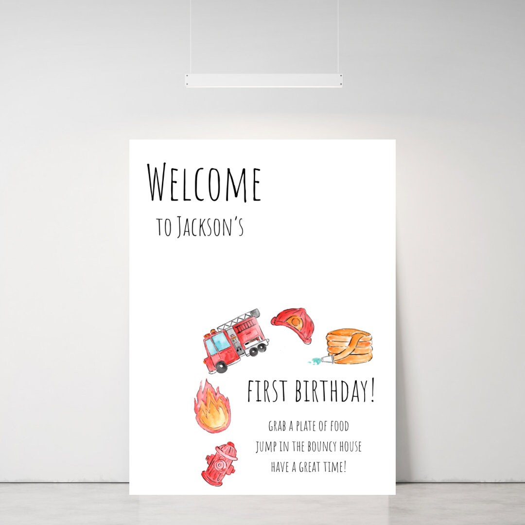Fireman Welcome Sign for Birthday Party Fire Truck Birthday Signs ...