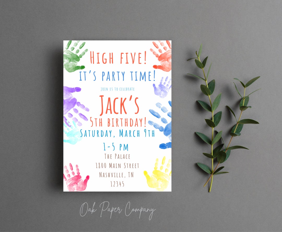 High Five Birthday Invitation, 5th Birthday Invite, Turning 5, 5 ...