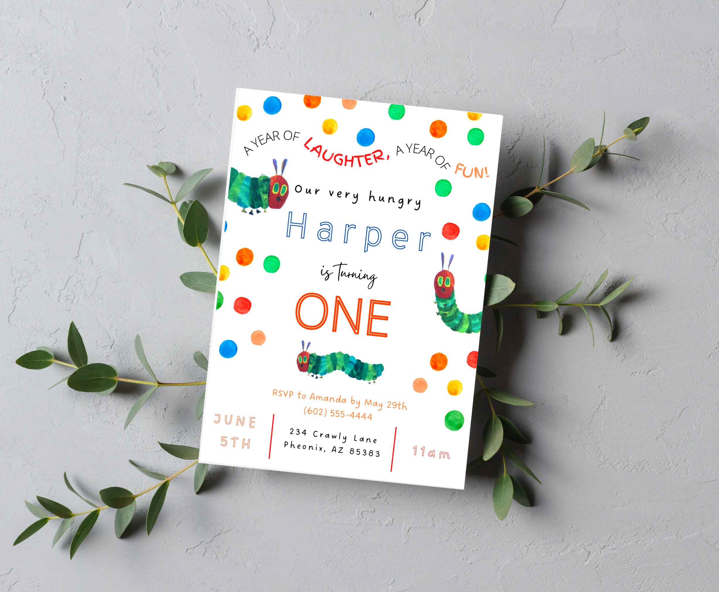 Caterpillar Birthday Invitation. First Birthday Invite. One - Etsy